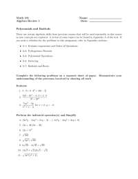Problems Review Sheet - Algebra | MATH 101 - Docsity