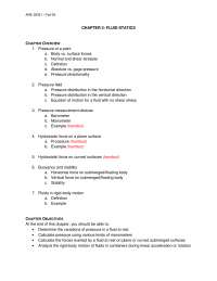 Outline of Fluid Statics - Fluid Mechanics | AME 30331 - Docsity