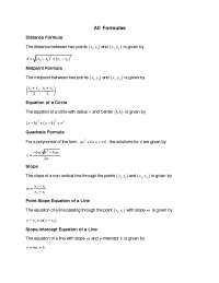 All Formulas of Distance in Precalculus Mathematics | MATH 104 - Docsity