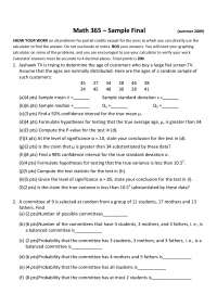 Sample Final Exam with Answer Key - Elementary Statistics | MATH 365 ...