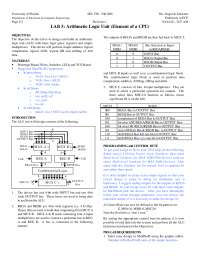 Arithmetic Logic Unit Element of a CPU - LAB 5 | EEL 3701 - Docsity
