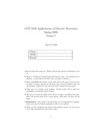 Exam 2 - Spring 2009 | Applications of Discrete Structures | COT 3100 - Docsity