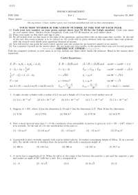 Exam1 for Physics with Calculus 1 | PHY 2048 - Docsity