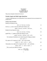 Double Angle and Half Angle Identities - Lecture Notes | Math 1B - Docsity