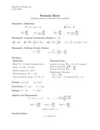 Exam 2 Formula Sheet - Introductory Physics-Mechanics, Thermodynamics ...
