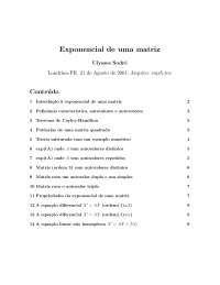 Exponencial de uma matriz - polinomio caracteristico, autovalor ...