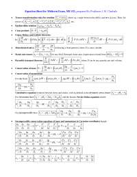 Equation Sheet for Midterm Exam - Foundations of Fluid Mechanics I | M E 521 - Docsity
