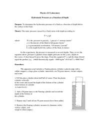 Hydrostatic Pressure as a Function of Depth - Laboratory Experiment 4 ...