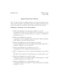 Solutions to Final Exam - Introduction to Abstract Algebra | MATH 113 - Docsity