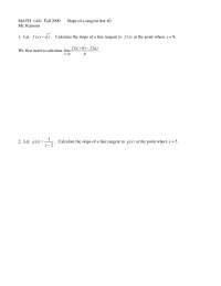 Assignment 2: Slope of Tangent Line Practice Problems on Calculus I | MATH 1441 - Docsity