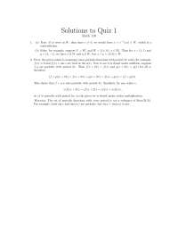 Quiz 1 Solutions - Linear Algebra | MATH 110 - Docsity