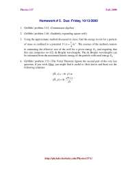 Homework 5 Questions - Quantum Mechanics | PHYSICS 137A - Docsity