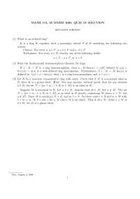 Quiz 10 Solution - Introduction to Abstract Algebra | MATH 113 - Docsity