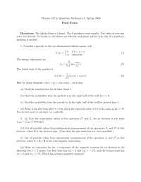 5 Questions on Quantum Mechanics - Final Exam | PHYSICS 137A - Docsity