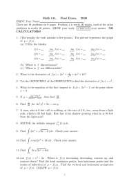 Final Exam Practice - Calculus I | MATH 141 - Docsity