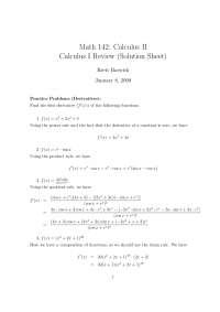 Calculus I Review - Solutions Sheet | MATH 142 - Docsity