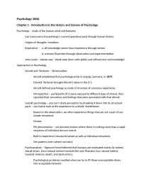 Introduction to History and Science of Psychology | PSYC 2000 - Docsity