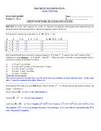 Exam 1M with Solution - Honors Discrete Mathematics - Fall 2009 | MAD ...