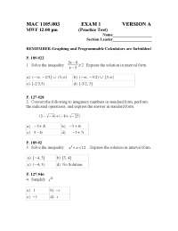 Practice Exam 1 - College Algebra | MAC 1105 - Docsity