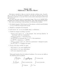 Midterm Exam 1 Review Sheet - Calculus II | MATH 126 - Docsity