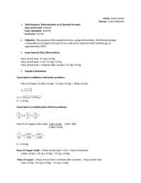 Lab Practice 5, Stoichiometry: Determination of Chemical Formula | CHEM ...