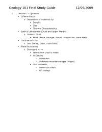 Final Exam Study Guide - Physical Geology | GEOL 101 - Docsity