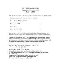 Sets - Introduction to Discrete Structures - Quiz 2 | COT 3100 - Docsity