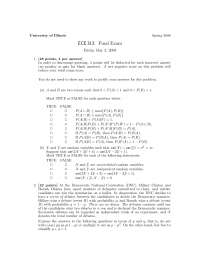 Sample Final Exam - Probability with Engineering Applications | ECE 313 ...