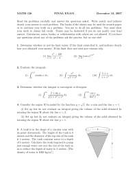 10 Problems on Calculus II - Final Examination - Fall 2007 | MATH 126 ...