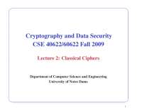 Lecture Slides on Classical Ciphers - Cryptography | CSE 40622 - Docsity