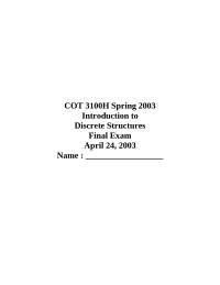 16 Questions of Introduction to Discrete Structures - Final Exam | COT 3100 - Docsity