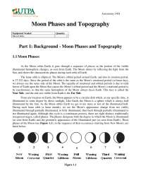 Moon Phases and Topography - Laboratory #3 | ASTR 1401 - Docsity