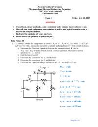 4 Problems with Answers on Circuit Analysis II - Exam 1 | TEET 3145 ...