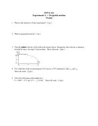 Experiment 4 - Projectile Motion Prelab | Phys 221 - Docsity