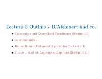 Bernoulli and D, Alembert Principles - Slides | PHYS 608 - Docsity