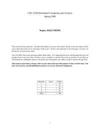 Midterm Exam with Solutions for Distributed Computing and Systems | CSE 223B - Docsity