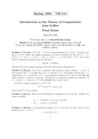Theory of Computation - Final Exam with Solutions | CIS 511 - Docsity