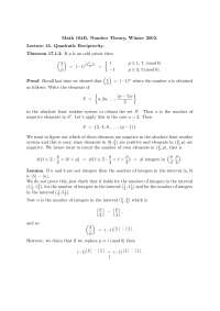 Number Theory - Quadratic Reciprocity - Notes | MATH 104B - Docsity