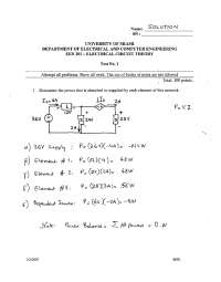 Electrical Circuit Theory - Test I Solutions | EEN 201 - Docsity