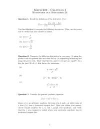 Homework Unsolved Questions for Calculus I | MATH 205 - Docsity