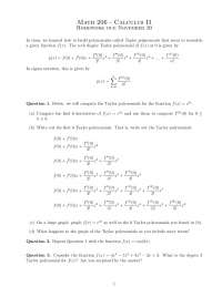 Homework - 3 Questions on Taylor Polynomial - Calculus II | MATH 206 - Docsity