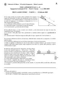 Esame Fisica sperimentale - 23-02-05 - Ingegneria Gestionale,Politecnico Di Milano - Docsity