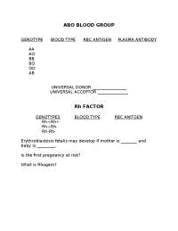 ABO Blood Group - Study Guide | Anatomy and Physiology | - Docsity
