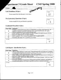 Introduction to the Organic Chemistry - Lab Experiment 3 Grade Sheet ...