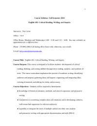 Critical Reading, Writing and Inquiry - Course Syllabus | ENG 105 - Docsity