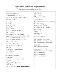 General Physics - Final Exam Formulas and Constants Sheet | PHY 007A ...