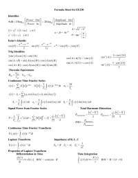 Continuous Time Fourier Series of Laplace Transform - Formula Sheet | E ...