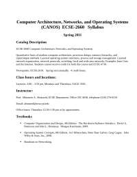 Computer Architecture, Networks, and Operating System - Syllabus | ECSE ...