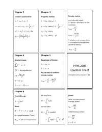 Equation sheet Test 2 Foundations of Physics I | PHYS 2305 - Docsity
