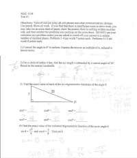 Test 1 with Answer Key - Trigonometry | MAC 1114 - Docsity